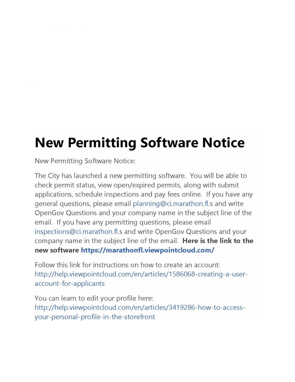 New Permitting Software Notice | Marathon, Florida